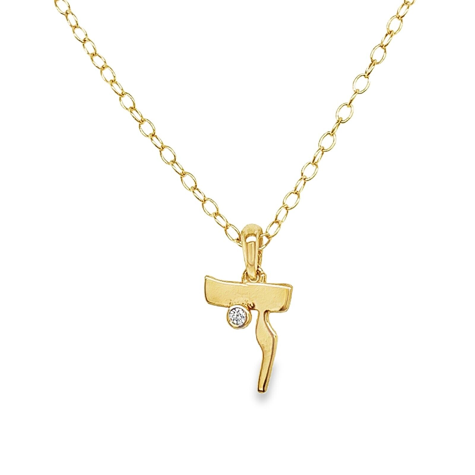 Hebrew Letter “Dalet” Pendant with Diamond on 9ct Yellow Gold Chain (18 ...