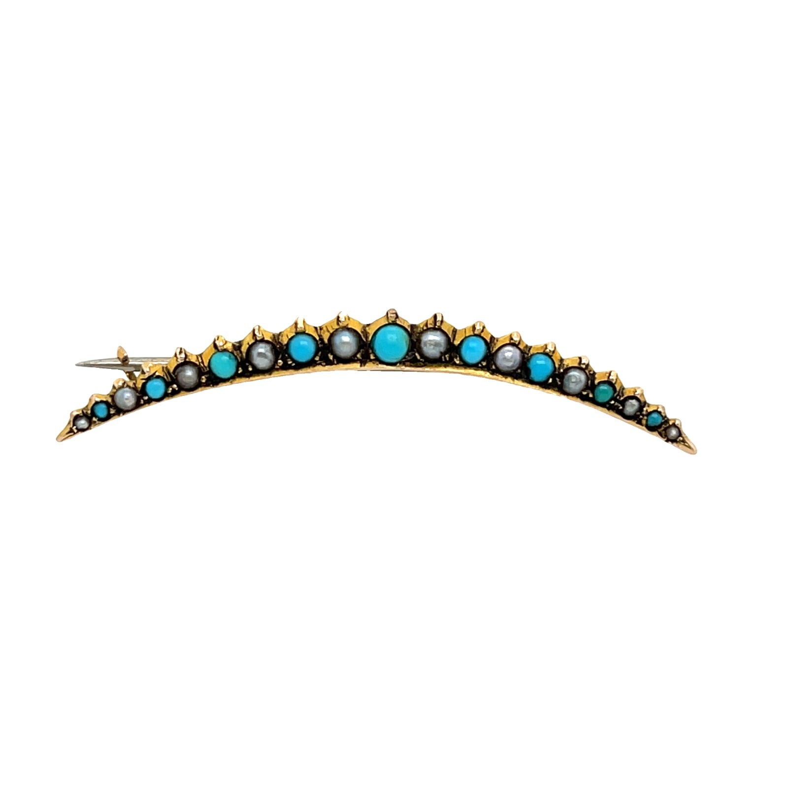 Vintage Seed Pearl & Turquoise Brooch, Set in 9ct Yellow Gold ...