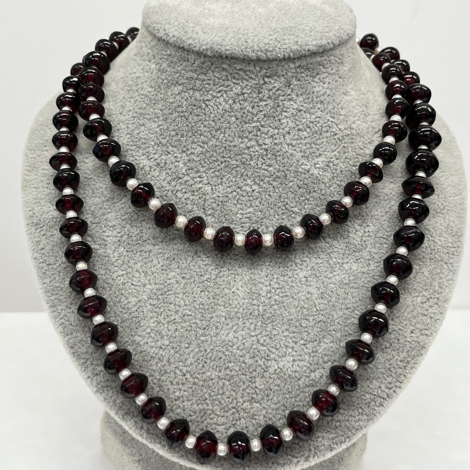 Vintage Garnet & Pearl Necklace - Jewellery Cave London